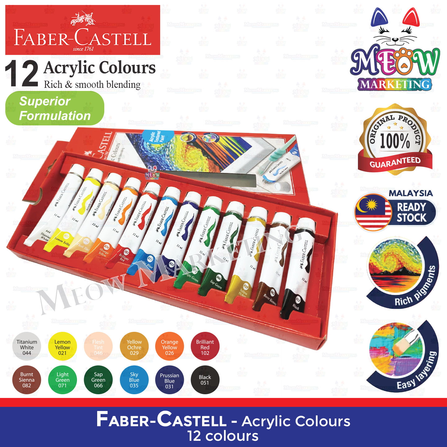 Faber-Castell Student Acrylic Colour Set of 12 (12ml) | Shopee Malaysia