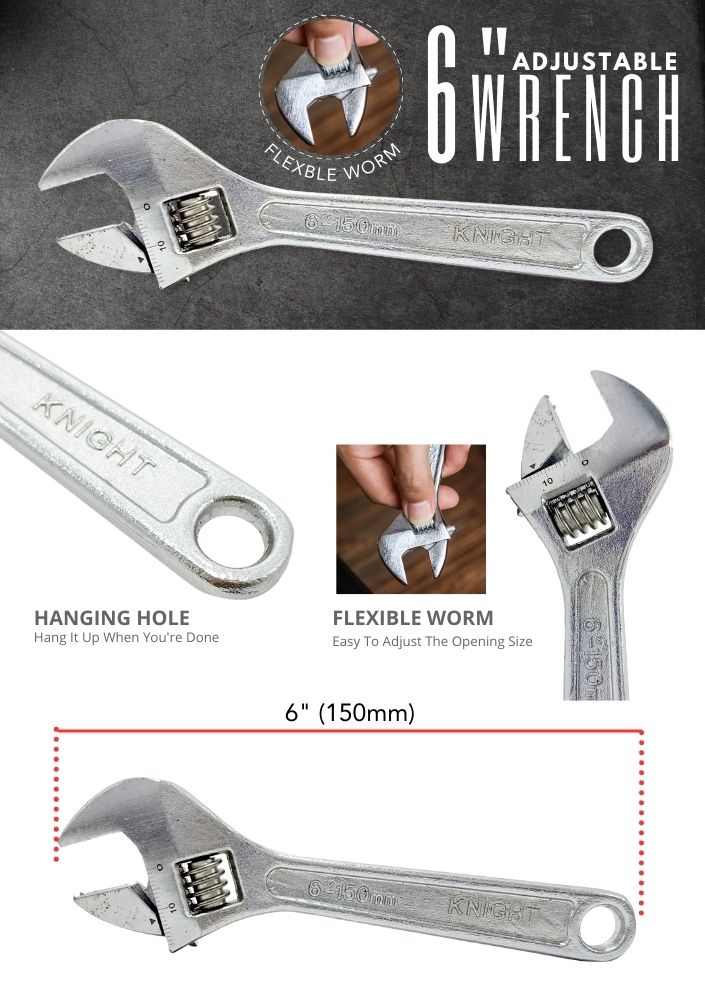KNIGHT 6" Adjustable Spanner Wrench Spana Hidup With Scale Heavy Duty ...
