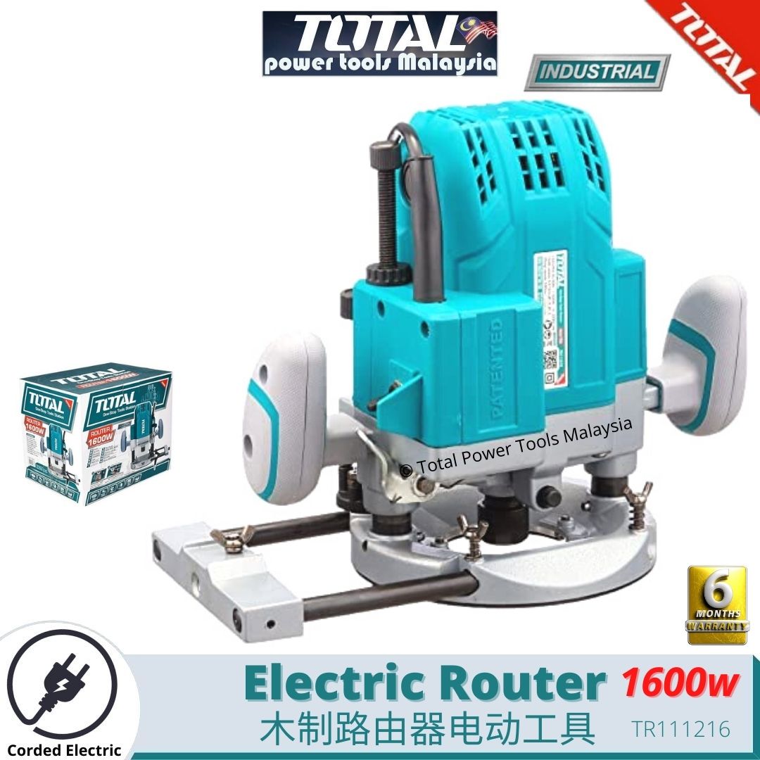 TOTAL Electric Wood Router 1600W Suitable with 6mm 8mm 12mm 1/4'' 1/2 ...