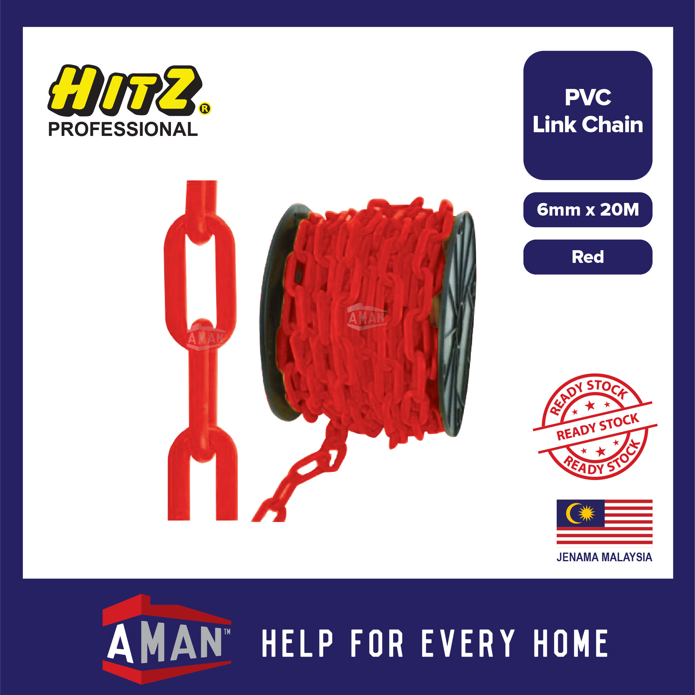 HITZ PVC Plastic Chain 6MM x 20M Safety Road Cone Chain Gate Hanging ...