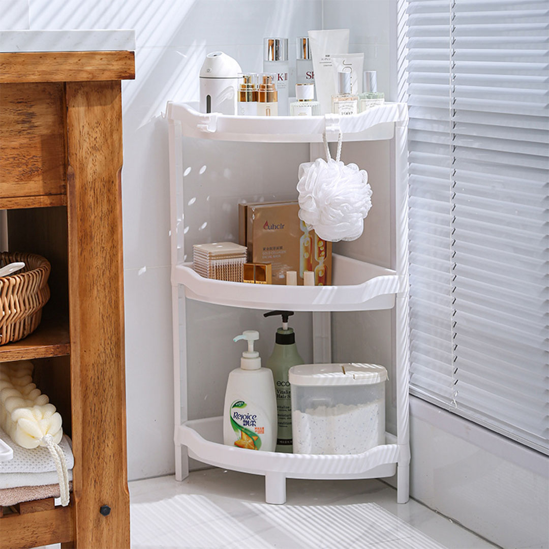 BATHROOM CORNER SHELF 3 TIER TRIANGLE SHELF UNIT PARA PENJURU RAK SEGI ...