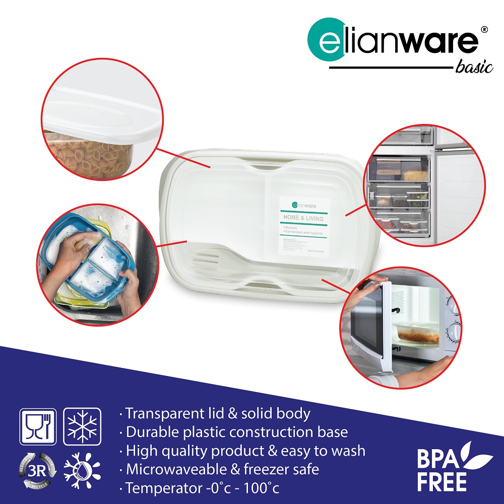 Elianware Plastic Bento Lunch Box With Fork & Spoon Food Keeper ...