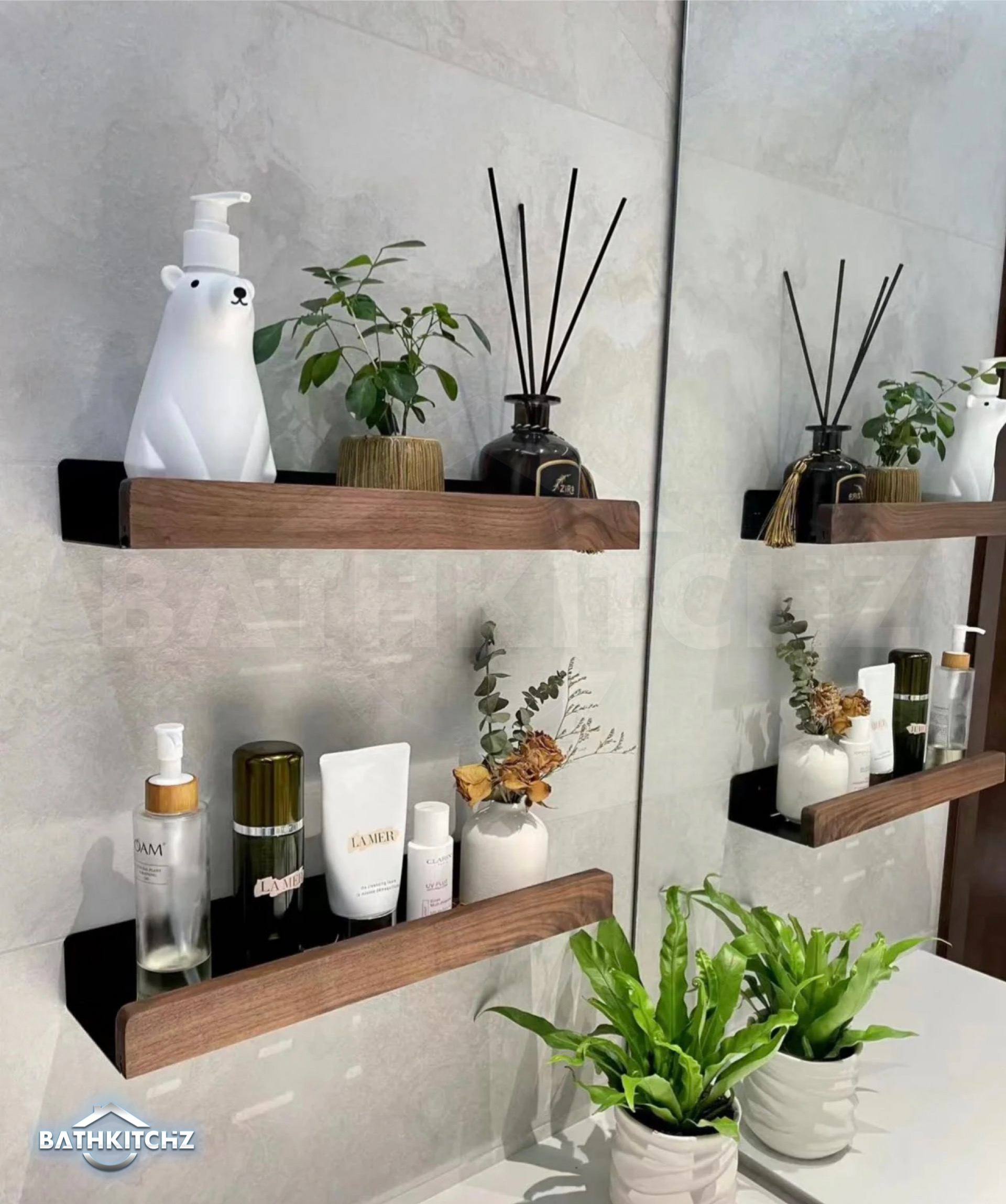 BATHKITCHZ Wooden Bathroom Shelving Shower Room Shelf Shampoo Rack ...