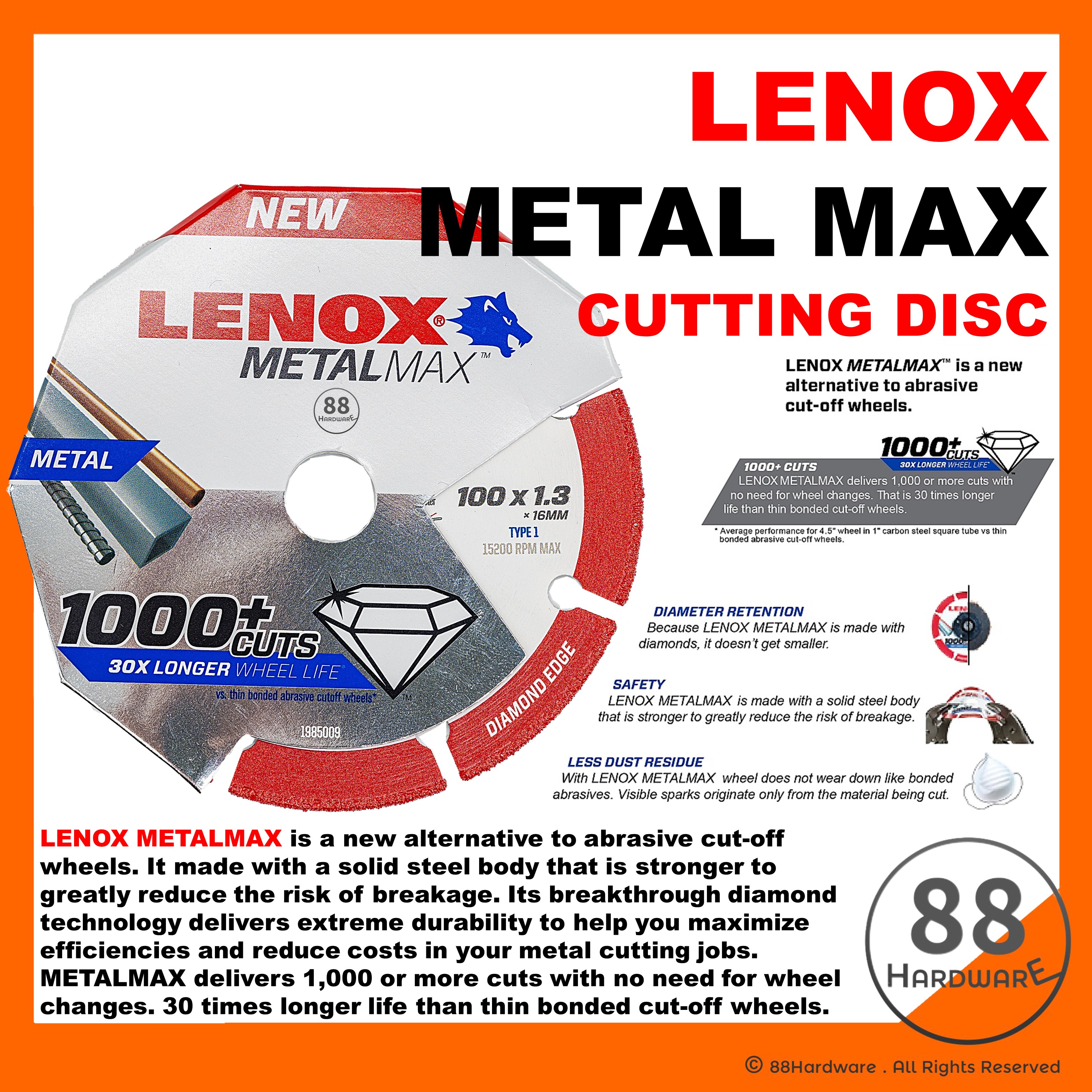 【100% Ori】LENOX METAL MAX 100mm x 1.3mm grinder cutting disc (mata ...