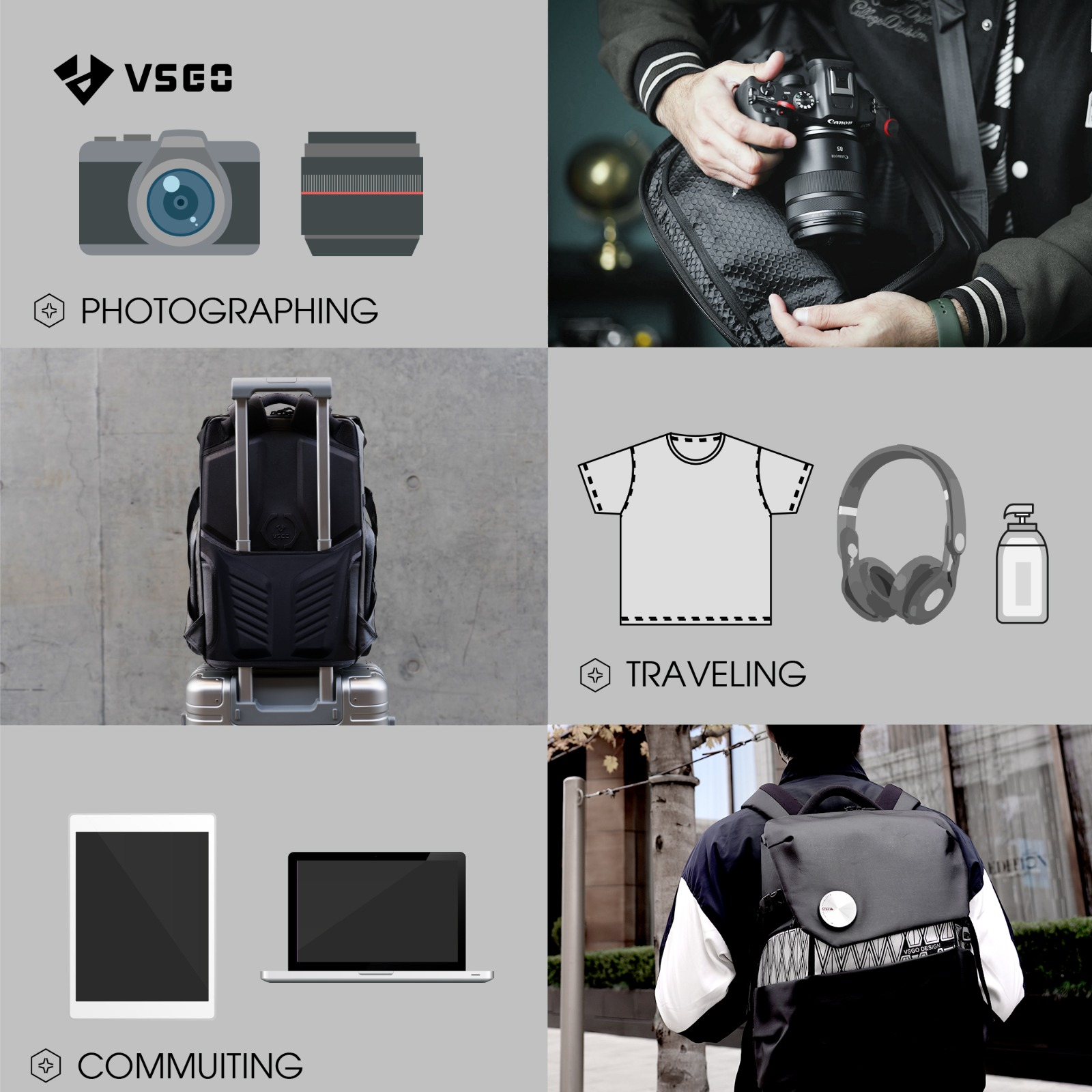 VSGO V-BP01/ V-BP02 16L/20L Camera Backpack Photography Camera Bag Camera Backpack Shoulder ...