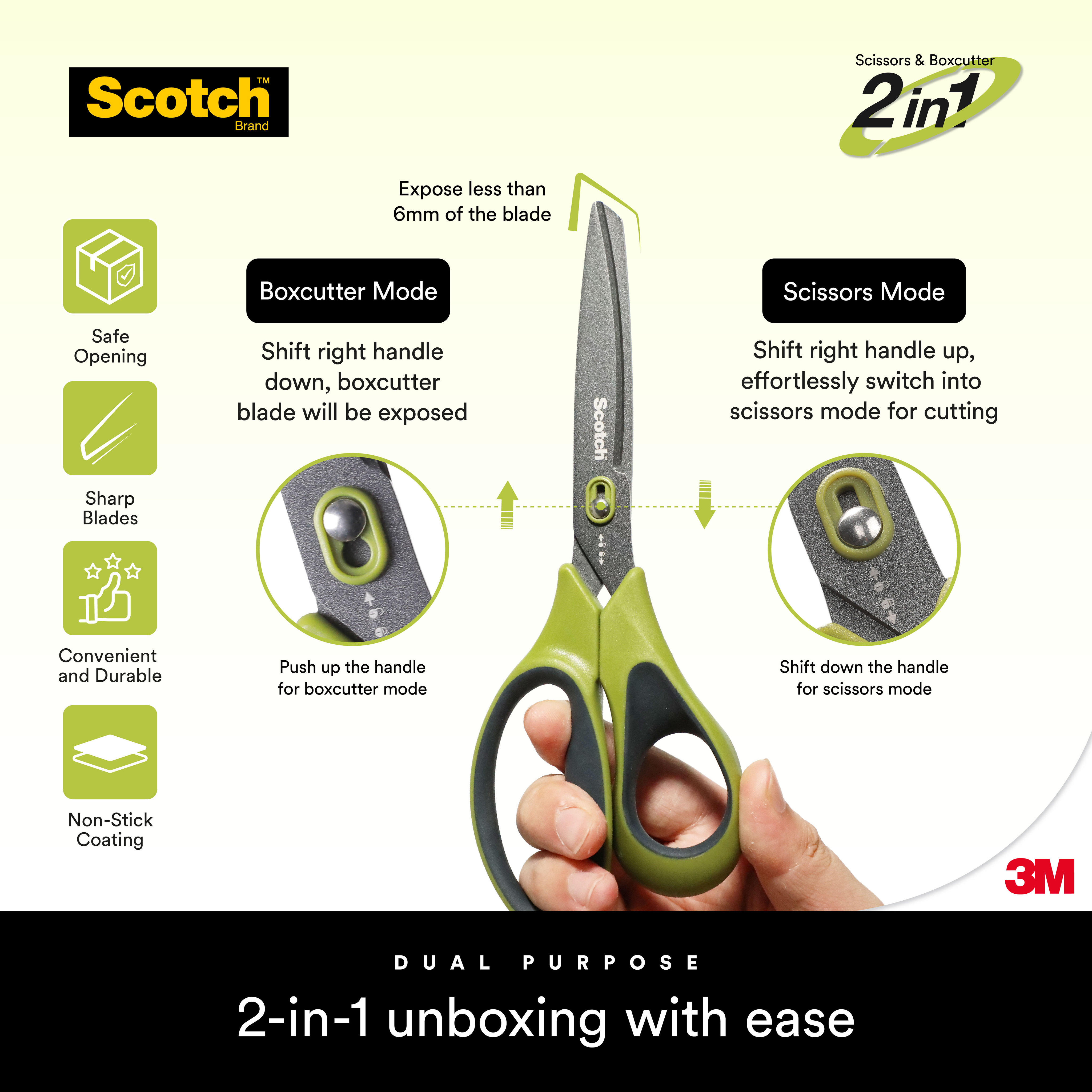3M Scotch Unboxing Scissors (7-inch) (Non-Stick Coated / Stainless ...