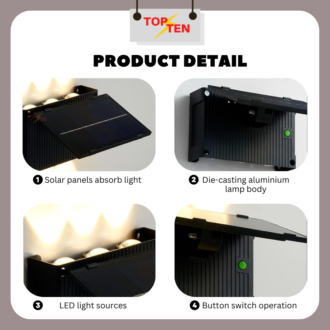 Solar Led Light Outdoor Up Down Wall Lamp Exterior Garden Decoration ...