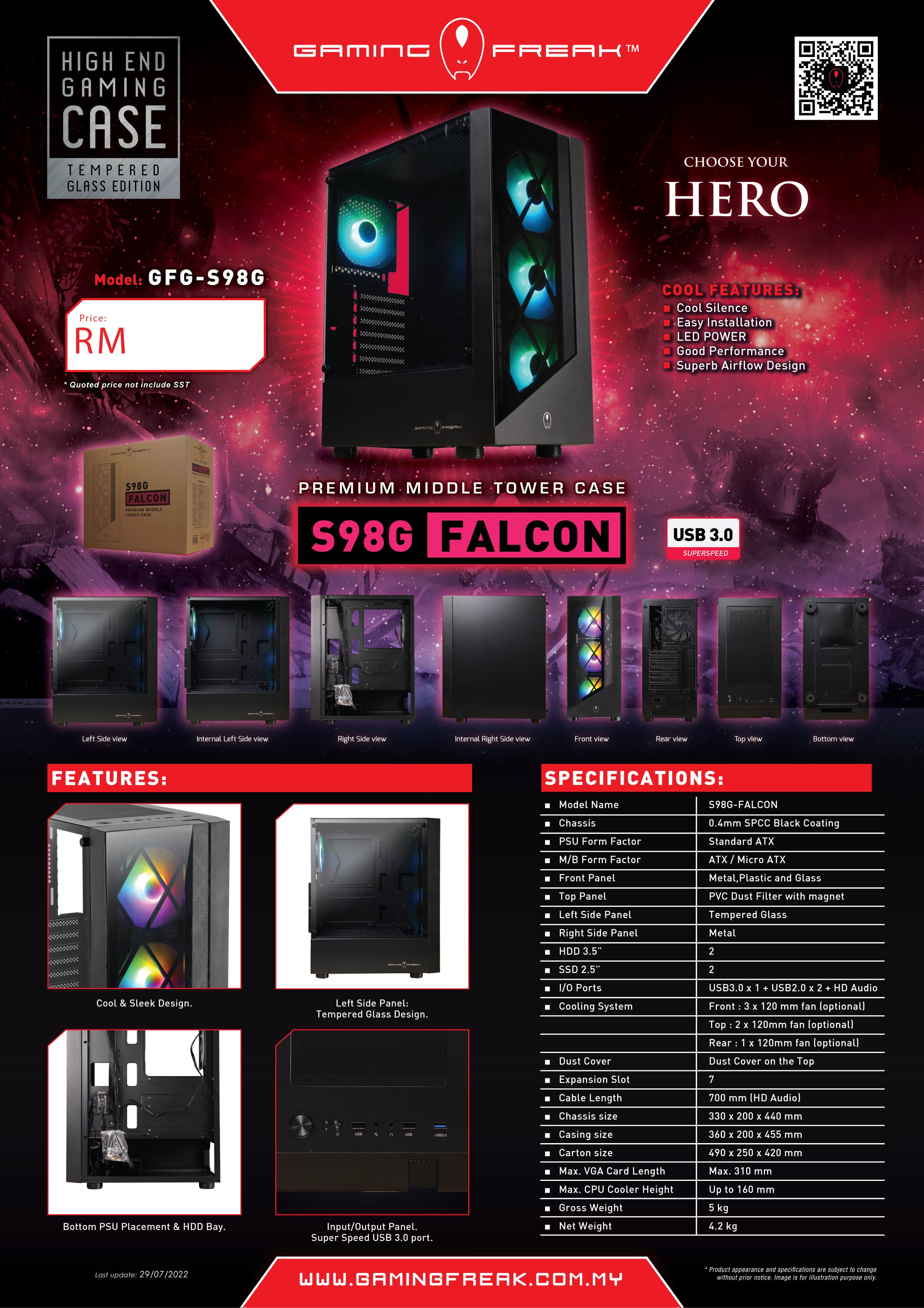 Gaming Freak Falcon Series Premium Middle Tower Case - S98G/F100G ...