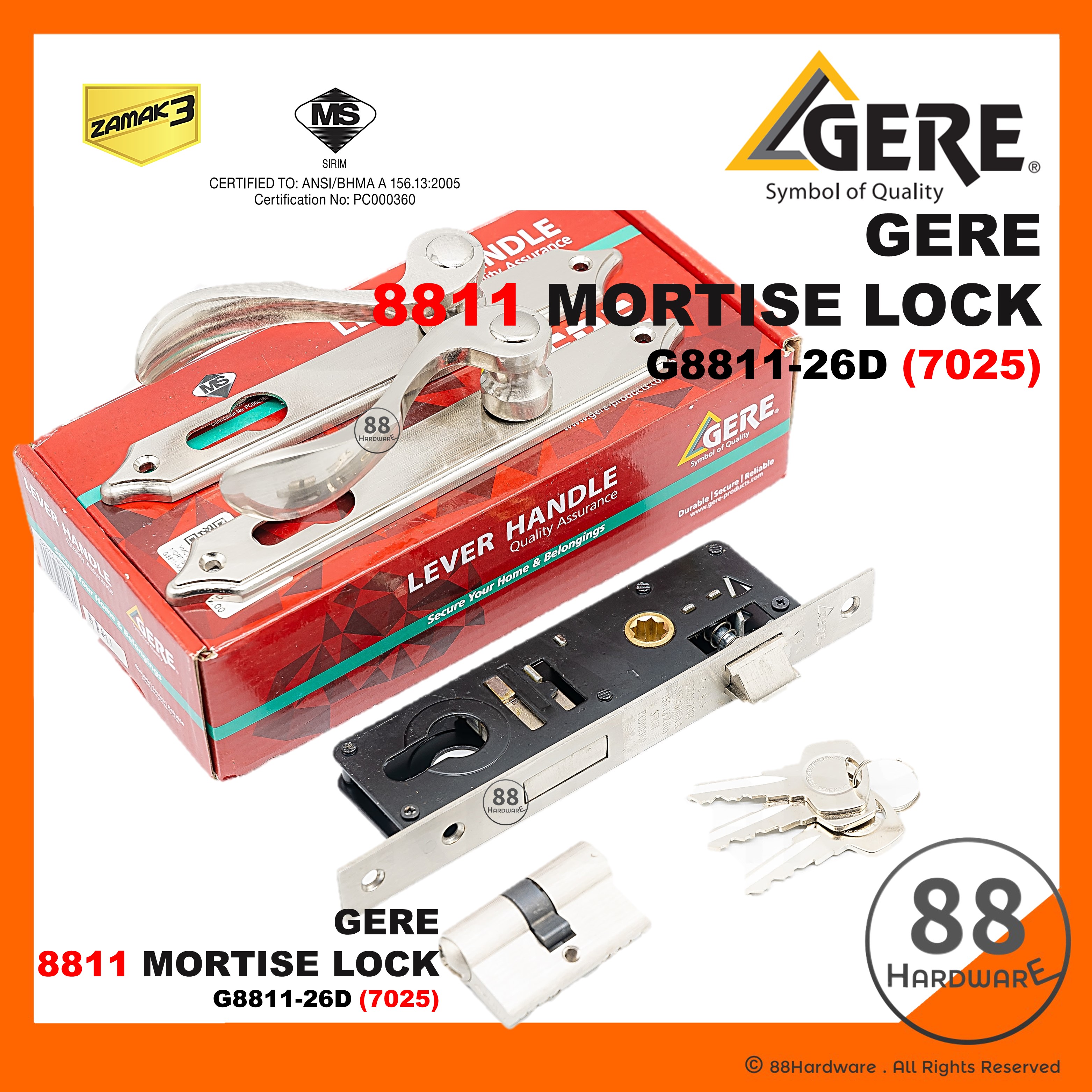Gere G8811-26D 7025 grill door lock set (mortise lock set/door handle ...