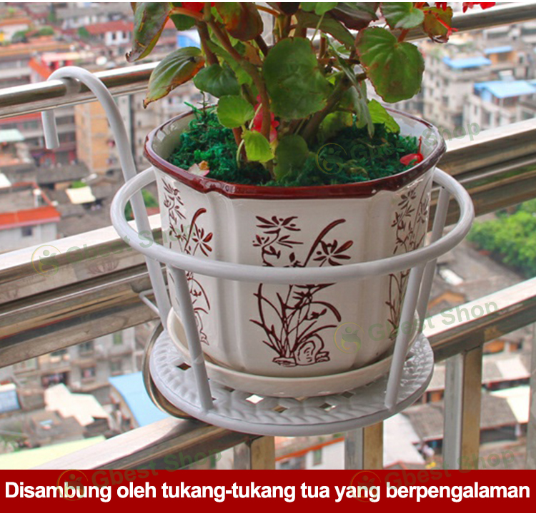 Outdoor Balcony Iron Flower Pot Holder Wall Rack Hanging Planter Stand ...