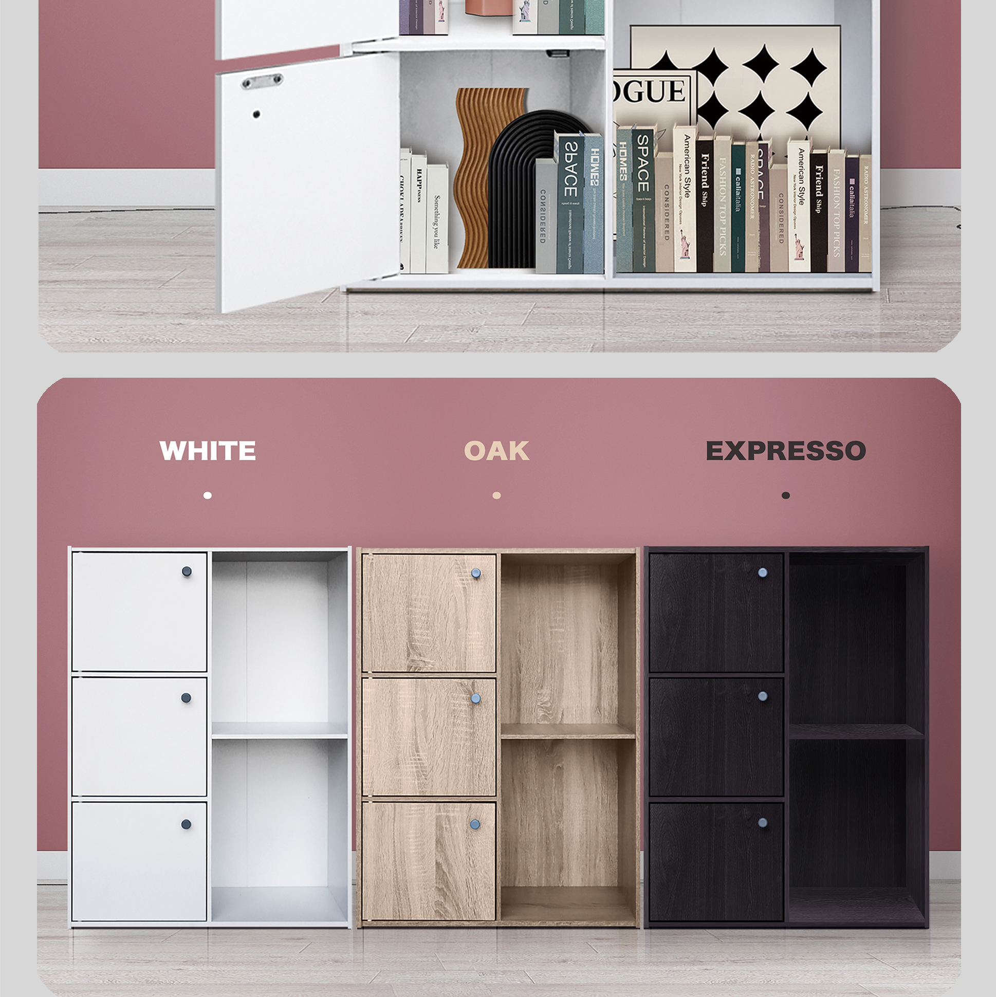 *READY STOCK* 5 Tier Bookshelf with 3 Doors my-com Almari Buku Budak ...