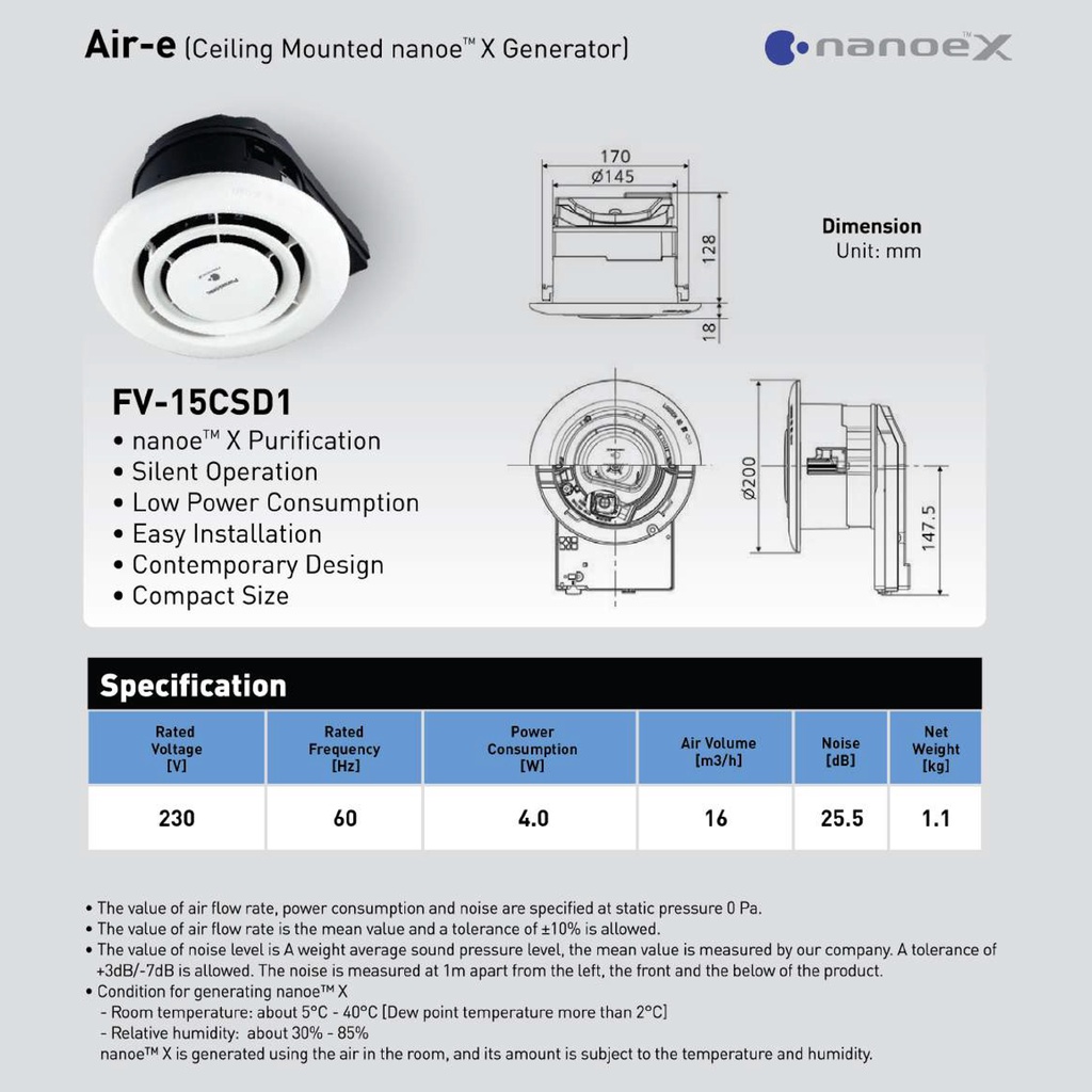 Panasonic FV-15CSD1 Air-e Ceiling Mount nanoe™X Generator FV-15CSD1NAH air purifier | Shopee ...