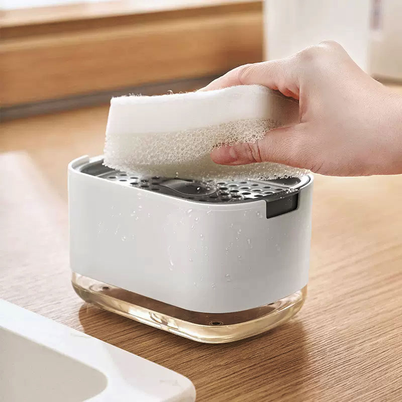2 in 1 Kitchen Dish Wash Soap Dispenser Sponge Box Holder Scrubber ...