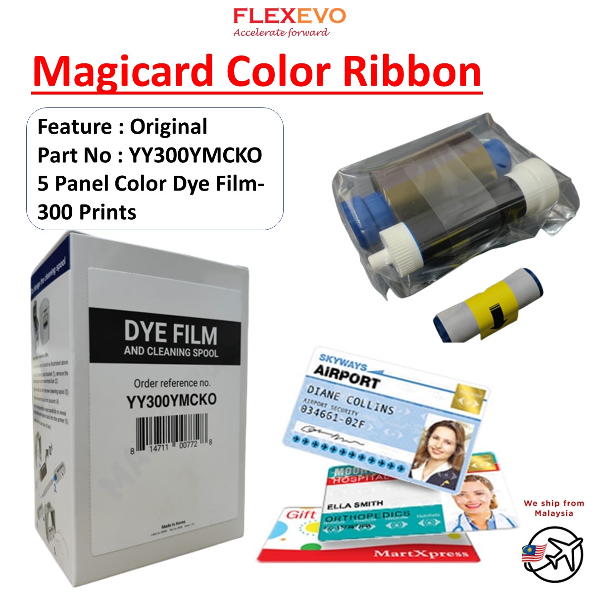 Magicard Enduro3E Enduro Neo Rio Pro 360 YY300YMCKO Original Dye Film Ribbon for ID Card Printer ...