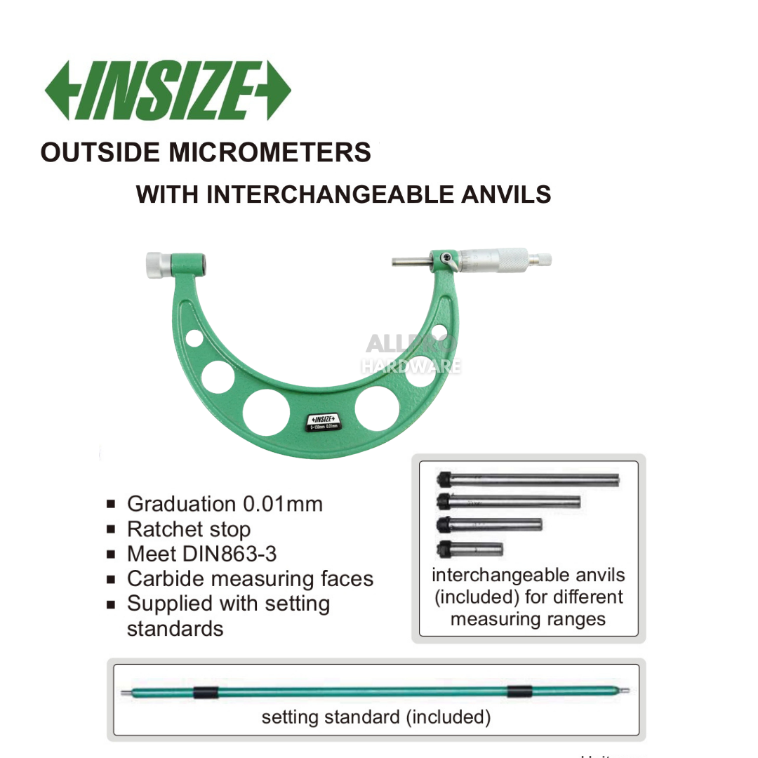 INSIZE Outside Micrometer With Interchangeable Anvil 3206-150A / 3206 ...