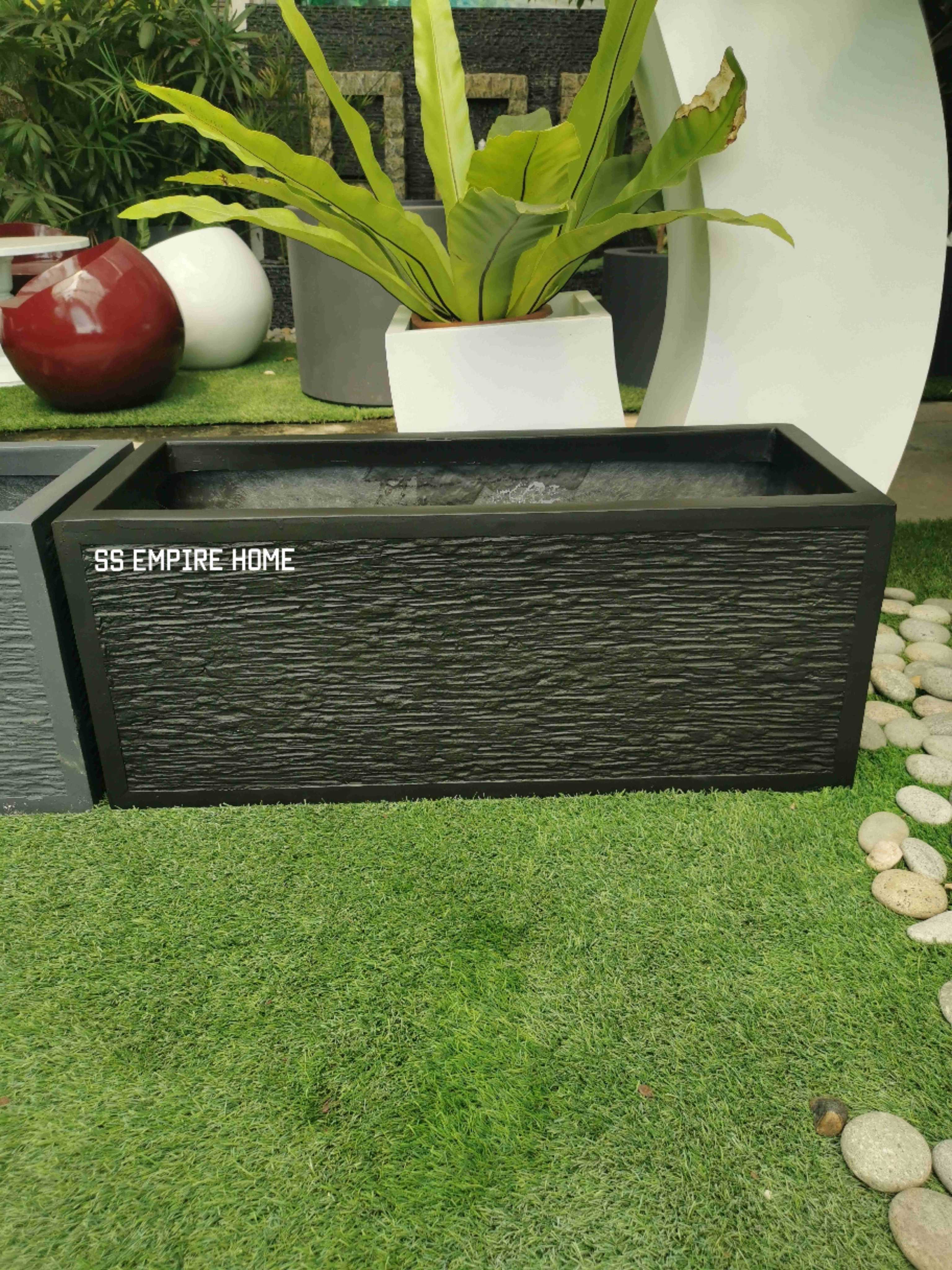 RUDI PB7 Grey Black Texture Planter box Fiberglass Flower Pot Pasu ...