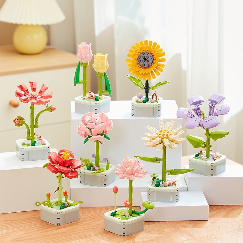 Cute Block 3D Flower Top Boy Girl Gift flower potted plant Set ...