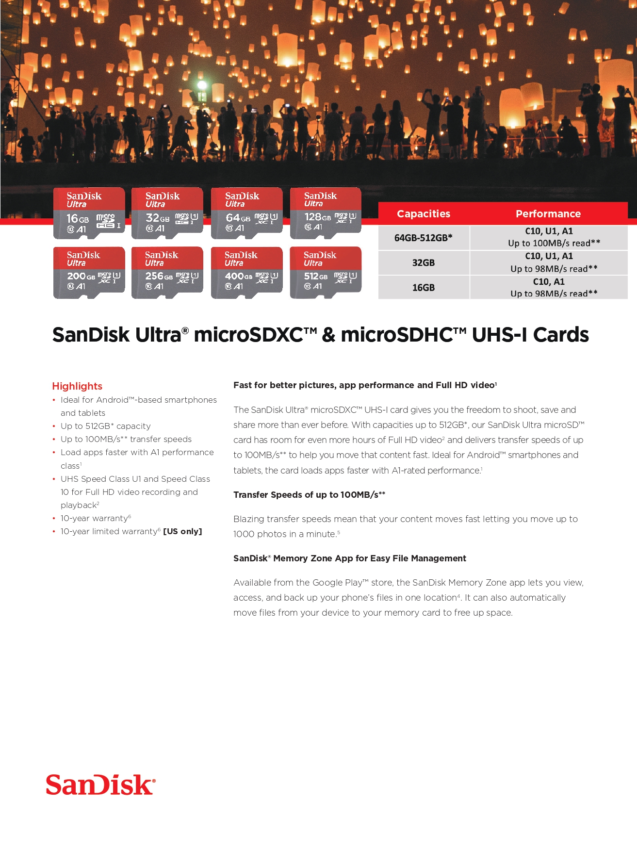 SANDISK ULTRA A1 Class 10 MICROSD for Smartphone & Tablets MEMORY CARD (SDQSUAR)-(16GB / 32GB ...