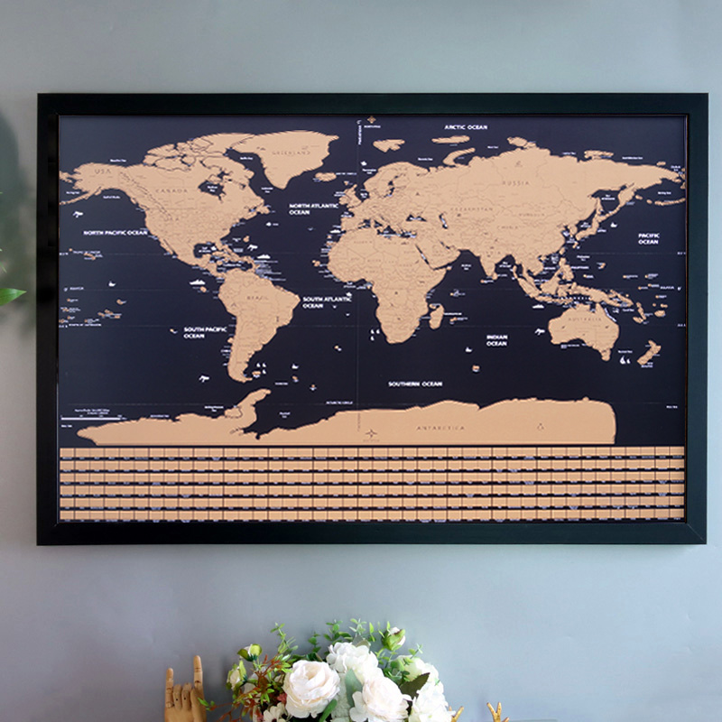 Frambie Framed Scratch World Map | A1 Scratchable Travel World Map With ...