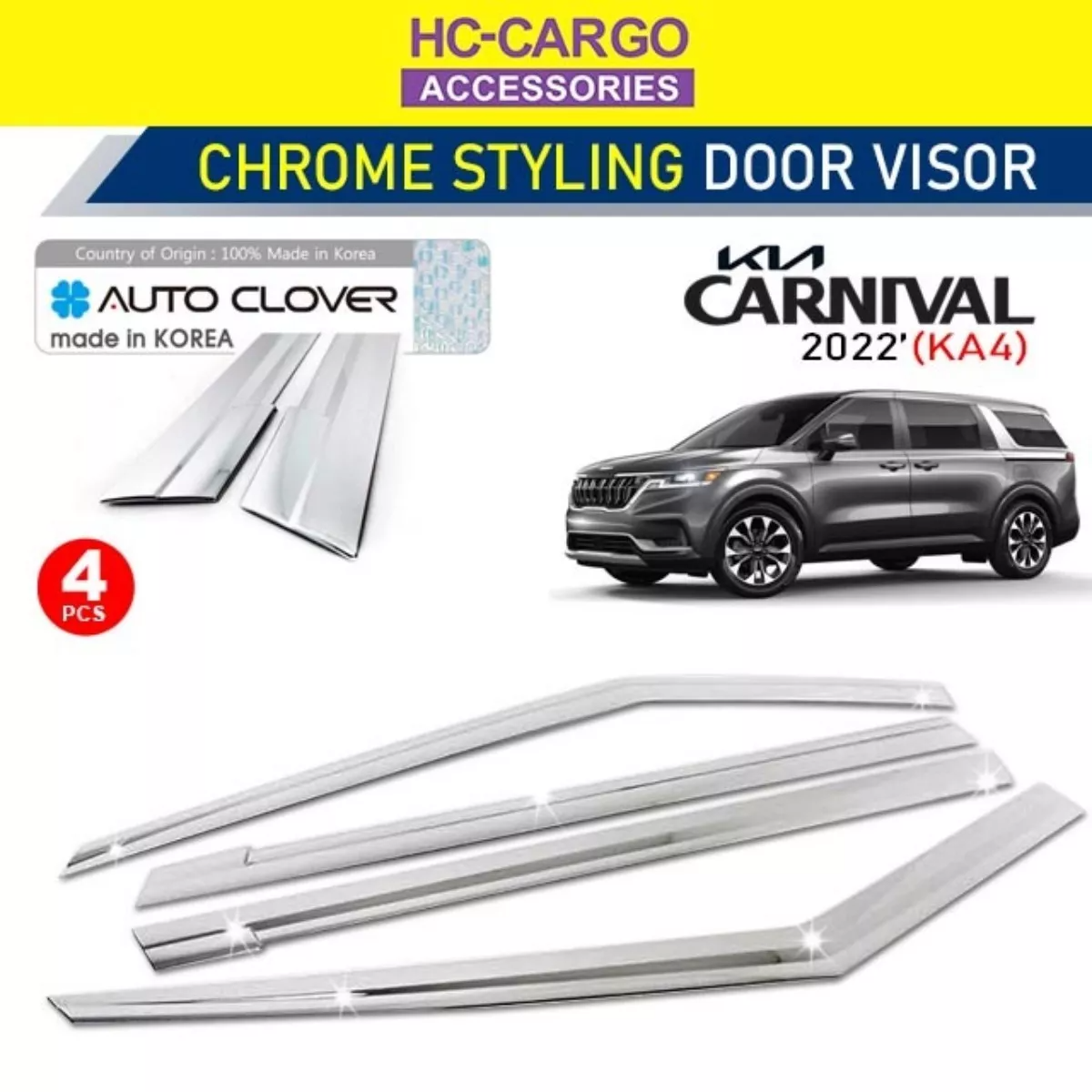 Kia Carnival 2022 KA4 Korea Injection Door Visor Air Press High Quality Chrome With Korea 3M ...