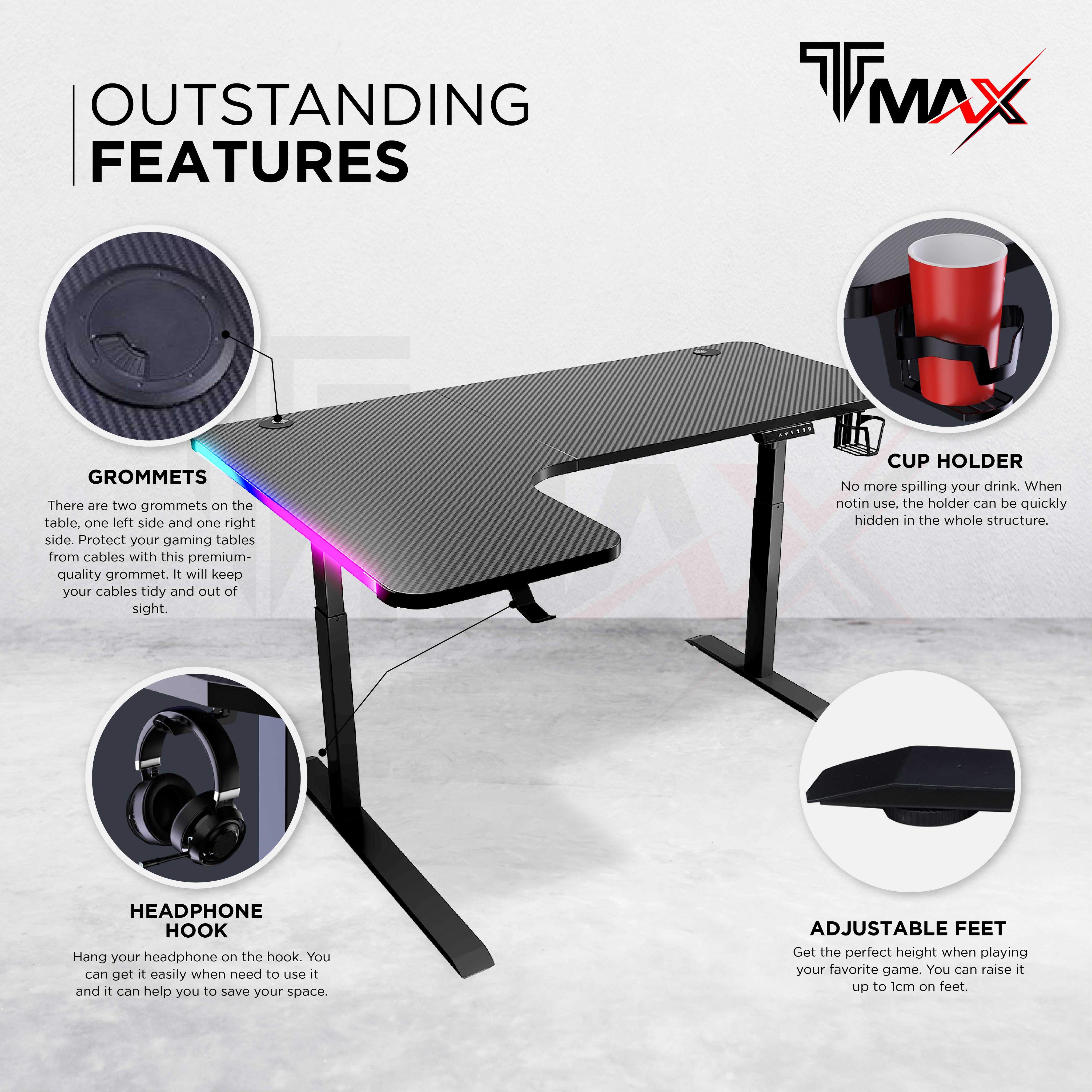 TMAX L160cm L-Shape Smart Lifting Gaming Table Adjustable Height Table ...