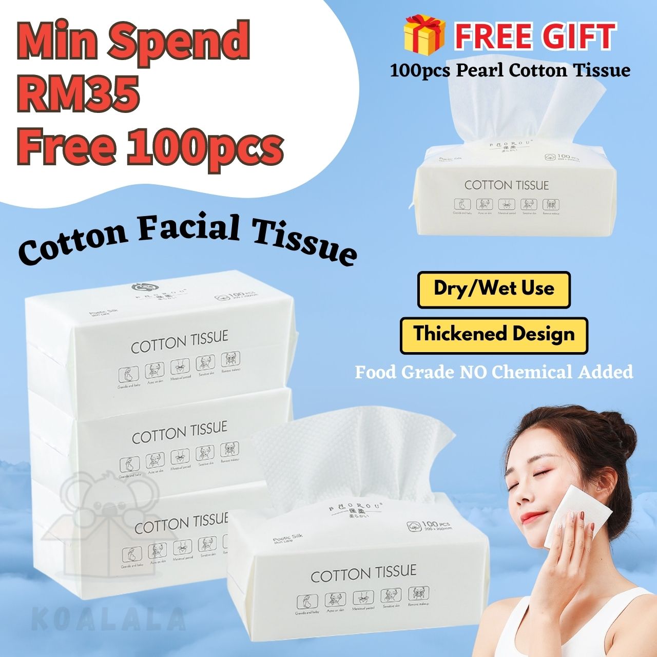 【200pc】Facial Tissue Towel Disposable Face Towel Facial Wipes Face Kapas Muka Cotton Tissues ...