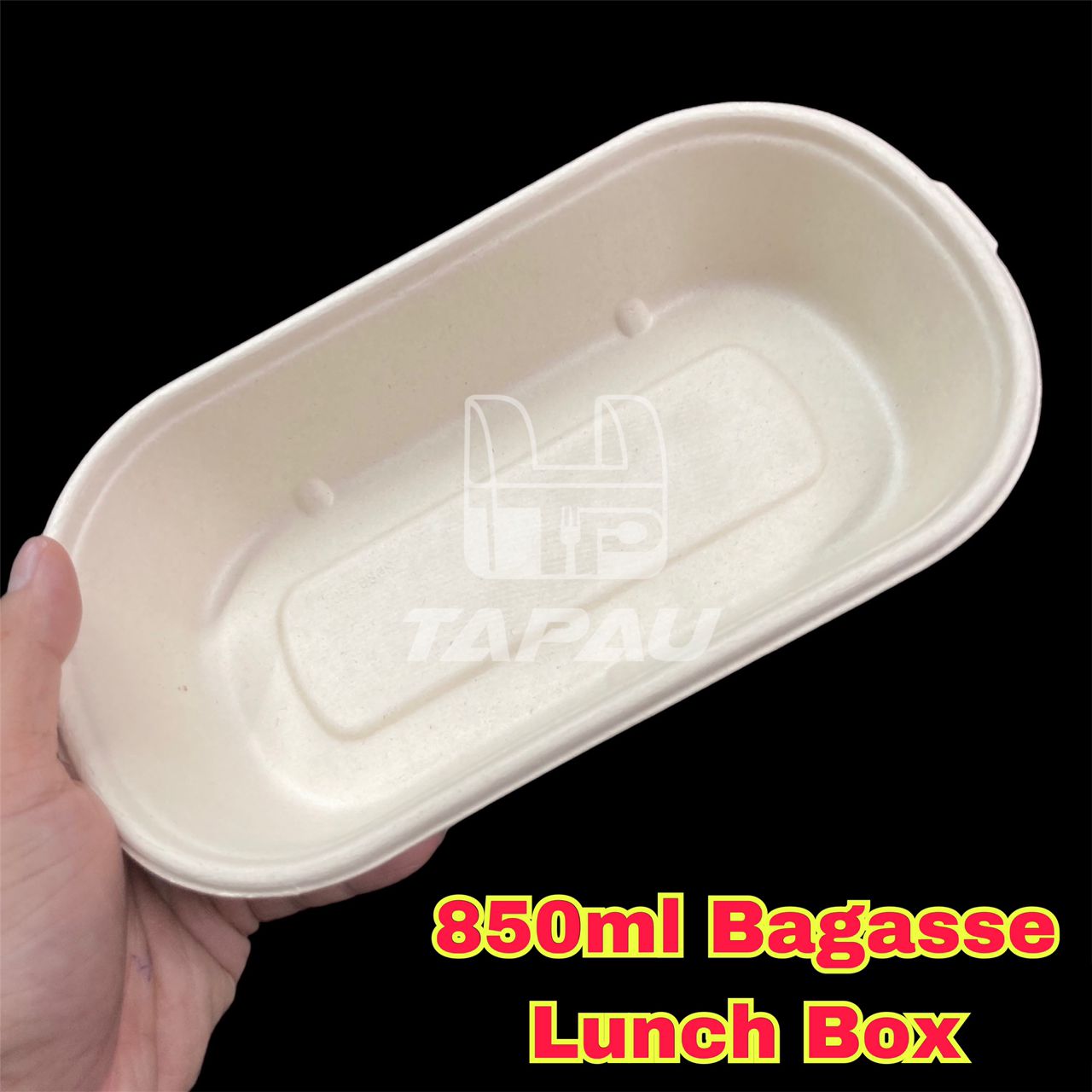TAPAU - 850ml Oval Bagasse Lunch Box [ 50pcs +- ] / 2 Compartment Bio ...