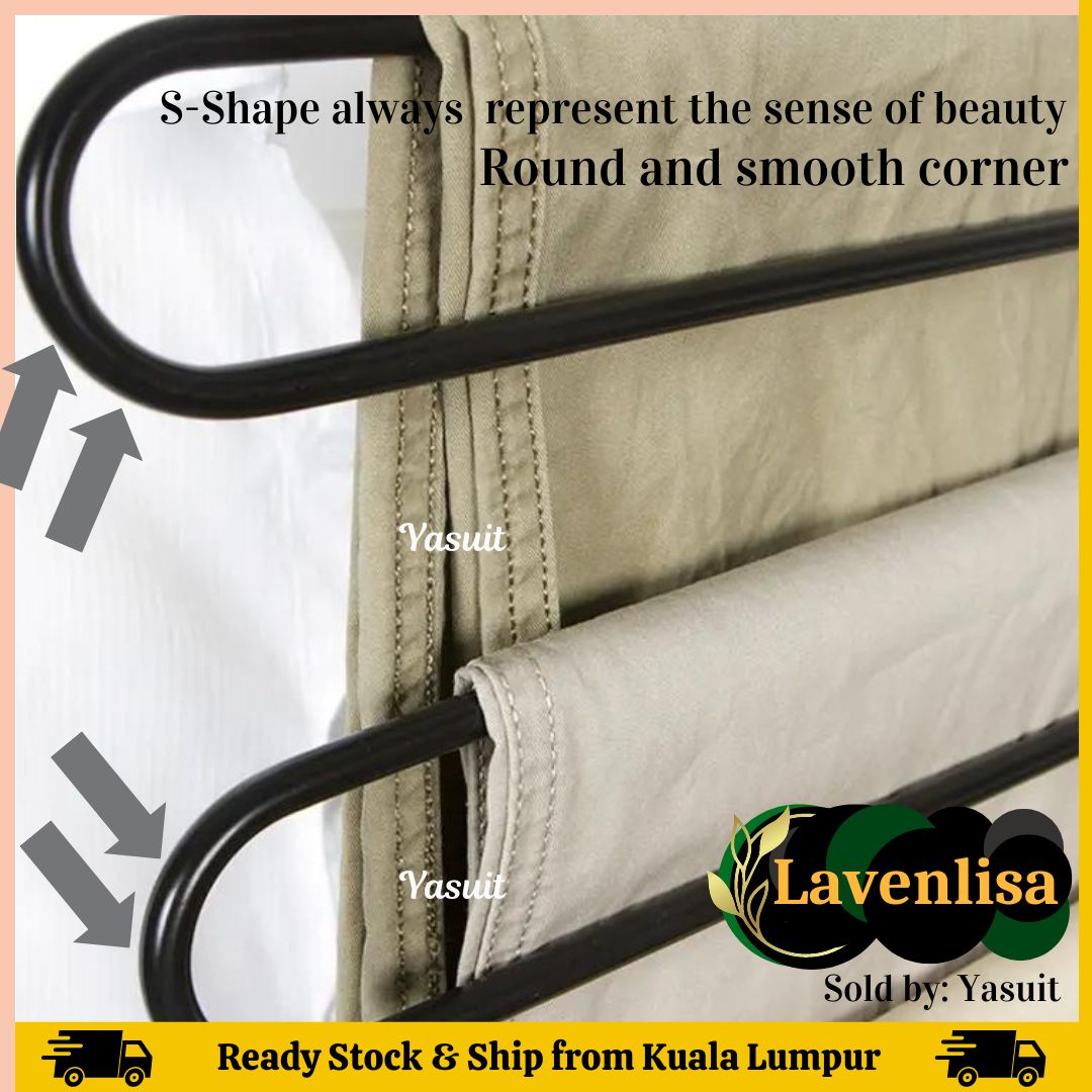 Multipurpose 5 Tiers Pant Hanger Heavy Duty Save Space Pants Powder ...