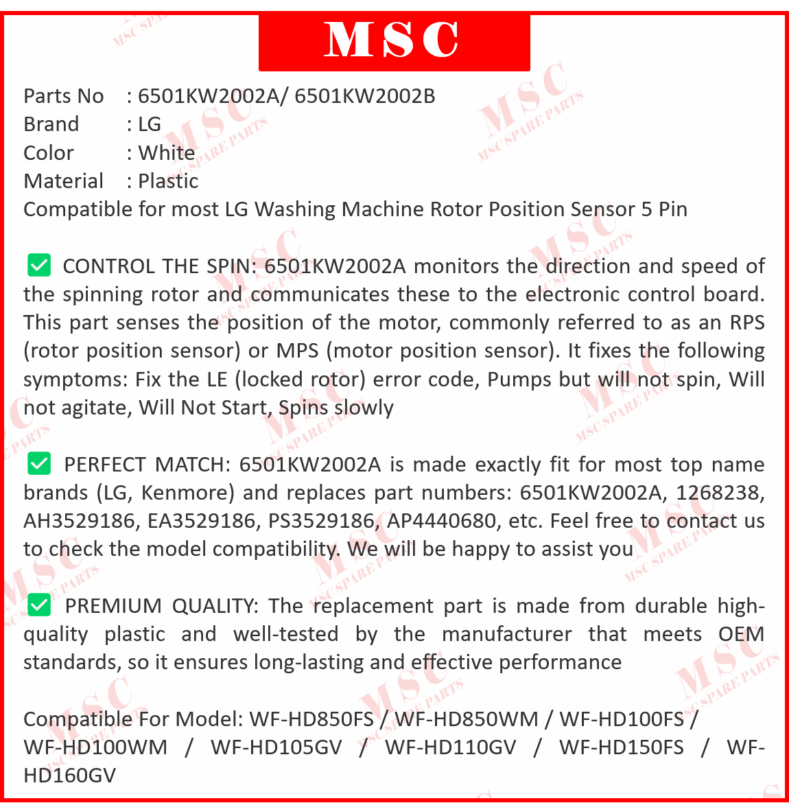 LG Washing Machine Hall Sensor / Rotor Position Sensor 6501KW2001A ...