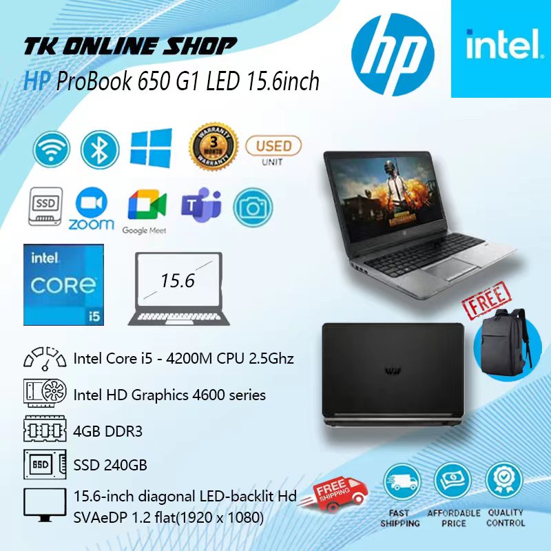 HP Laptop ProBook 650 G1 Intel ® i5 -4200M / RAM 8GB & SSD 256 GB LED ...