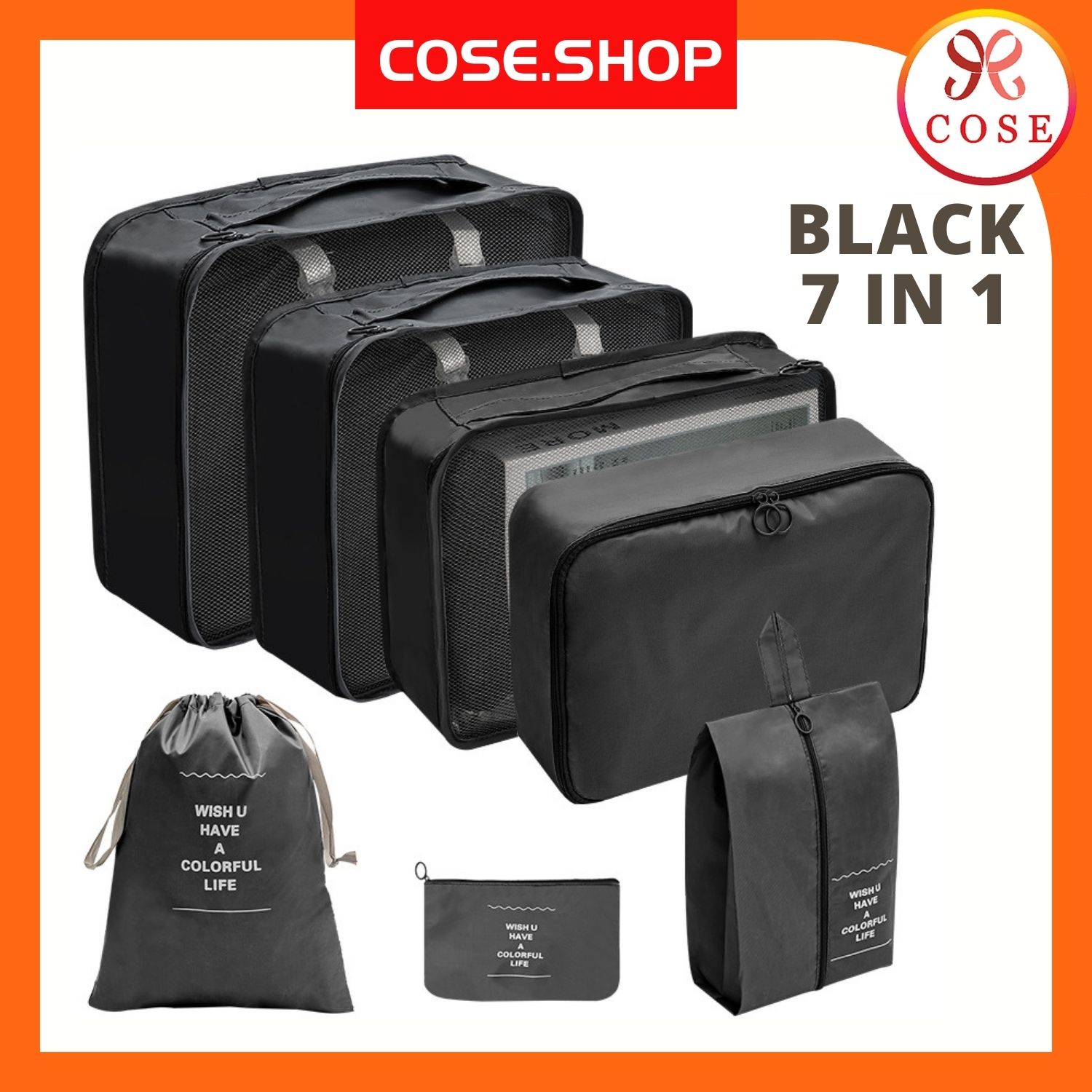 COSE 7 In 1 Set Travel Organizer Bag Luggage Packing Cubes Travel ...