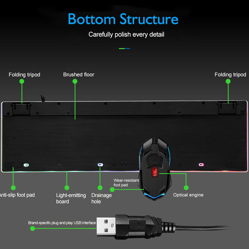 Mechanical Wireless Keyboard and Mouse Set Rainbow RGB Colour LED Light ...