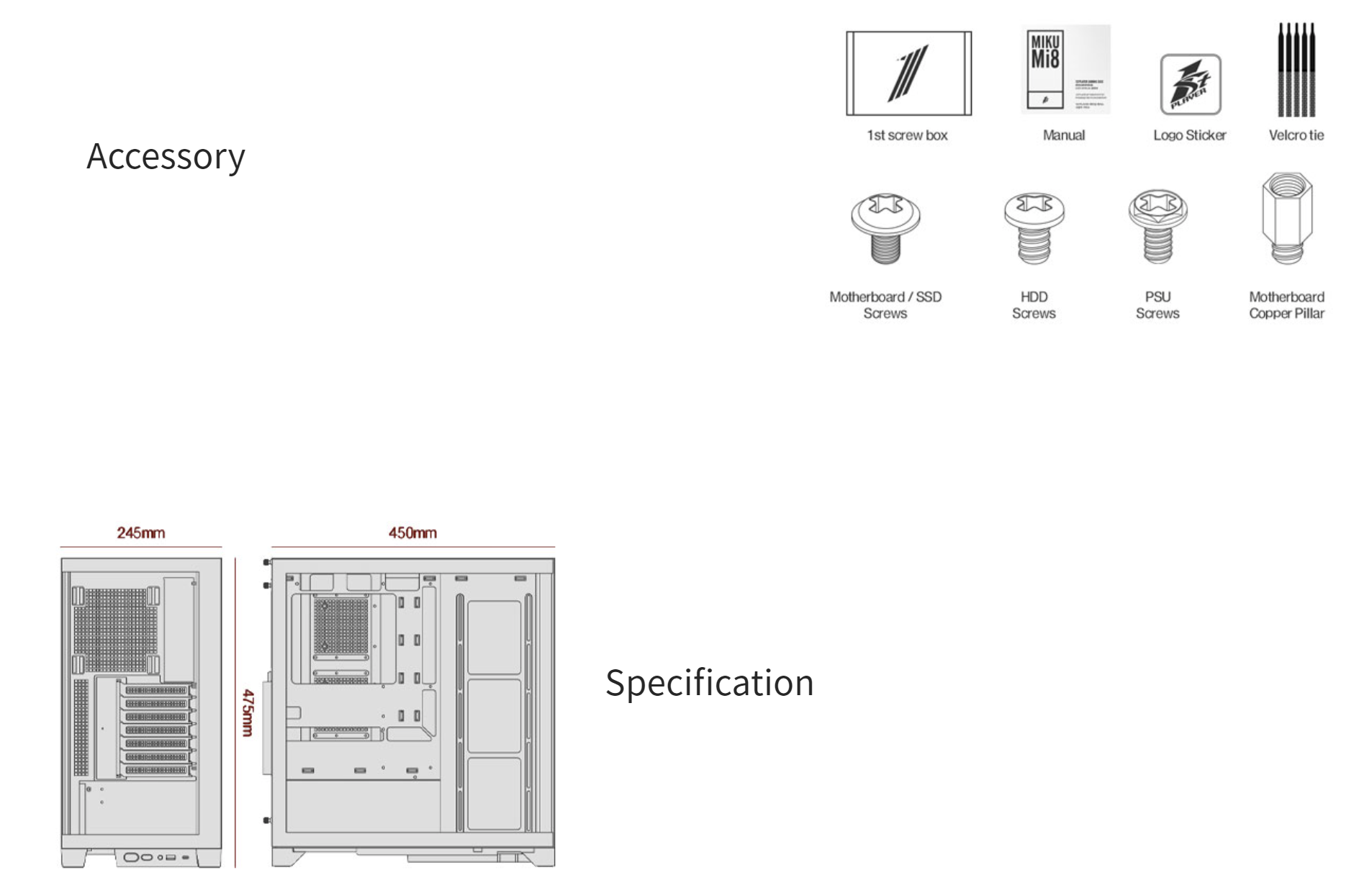 1st Player MIKU MI8 Tempered Glass ATX Gaming Pc Casing (WHITE/BLACK ...