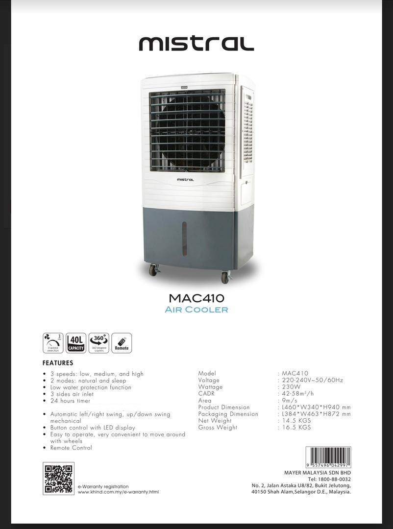 Mistral 40L MAC410 Remote Control (3 Speed) NO ICE BOX / Midea 45L Air ...