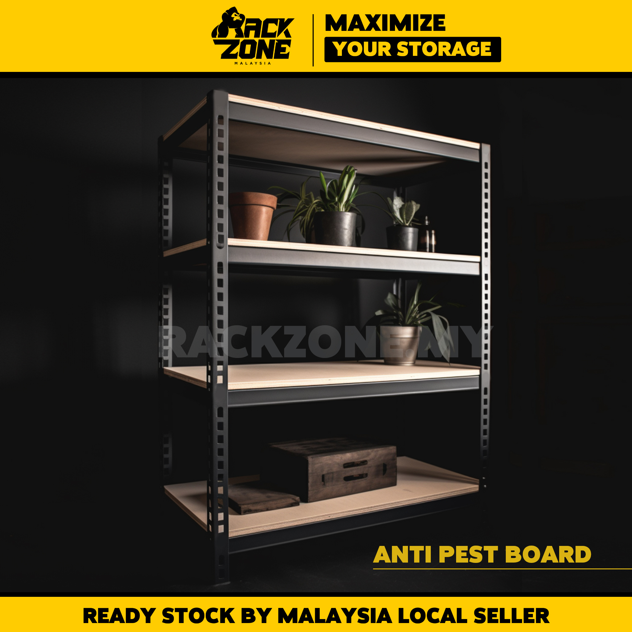 RACKZONE Heavy Duty Rack Black 4 Level Boltless Rack Rak Besi ...