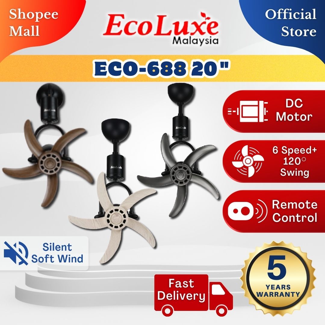 EcoLuxe ECO-688 Mini Fan DC Motor with 6 Speeds Remote Control Ceiling ...