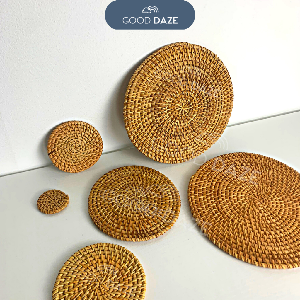 GOOD DAZE Handmade Rattan Mat Cup Coaster Set Placemat Wood Coaster ...