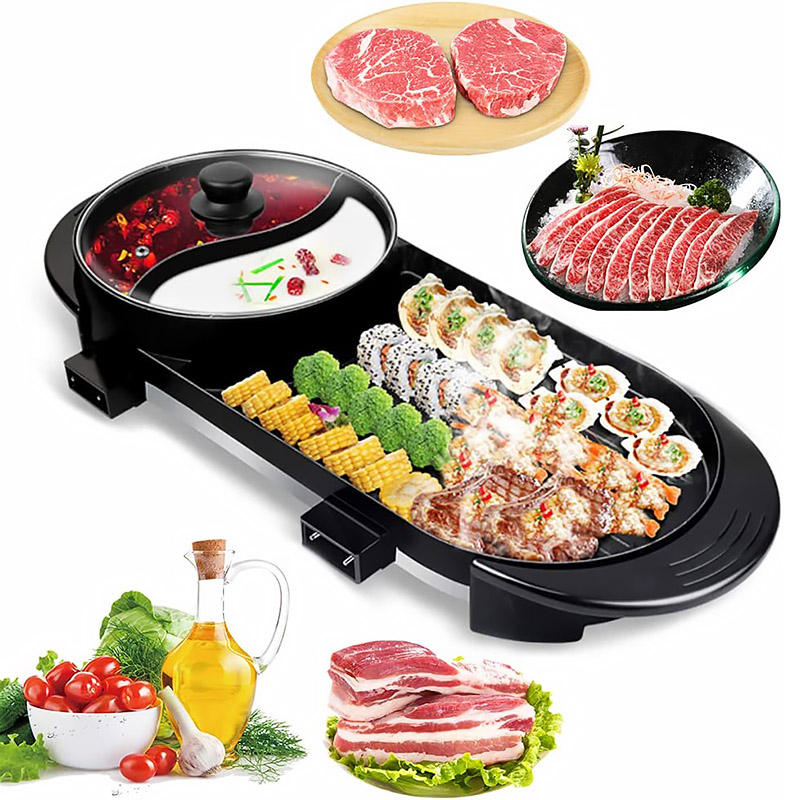 𝗗𝗨𝗔𝗟 𝗖𝗢𝗡𝗧𝗥𝗢𝗟 》2 In 1 BBQ Grill Pan Steamboat Hot Pot Two Soup Frying ...