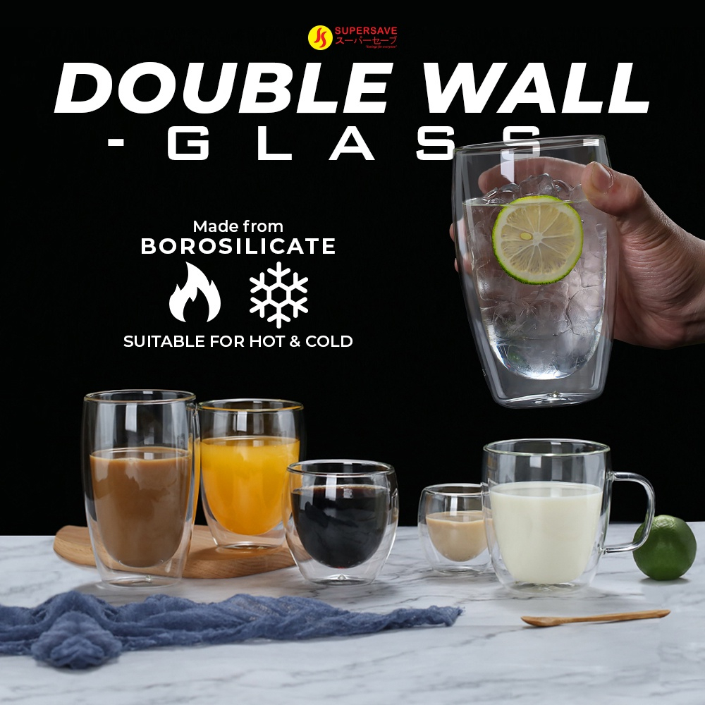 SUPERSAVE Double Wall Glass Cup Coffee Mug Double Layer Glass Tea Cup ...