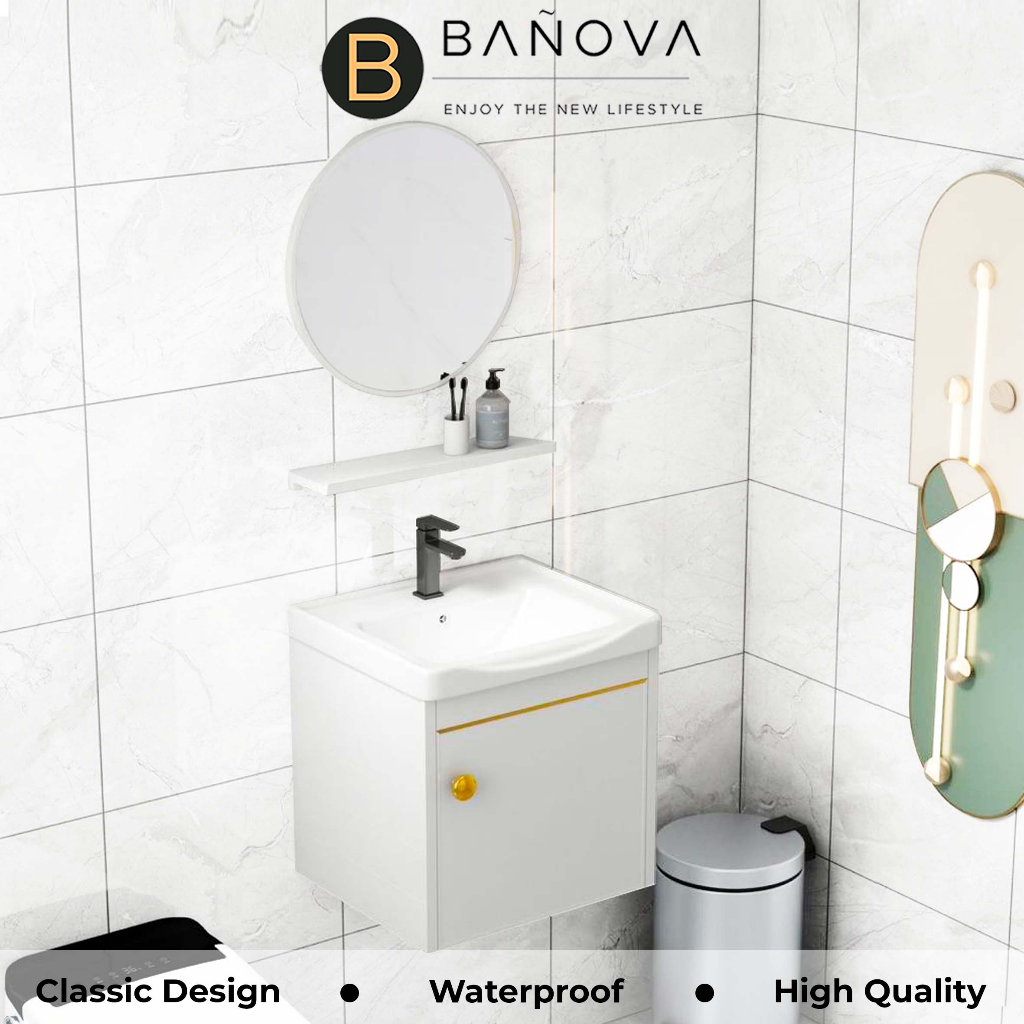 [COMBO SET] BANOVA Aluminum Bathroom Basin Cabinet Ceramic Sink Kabinet ...