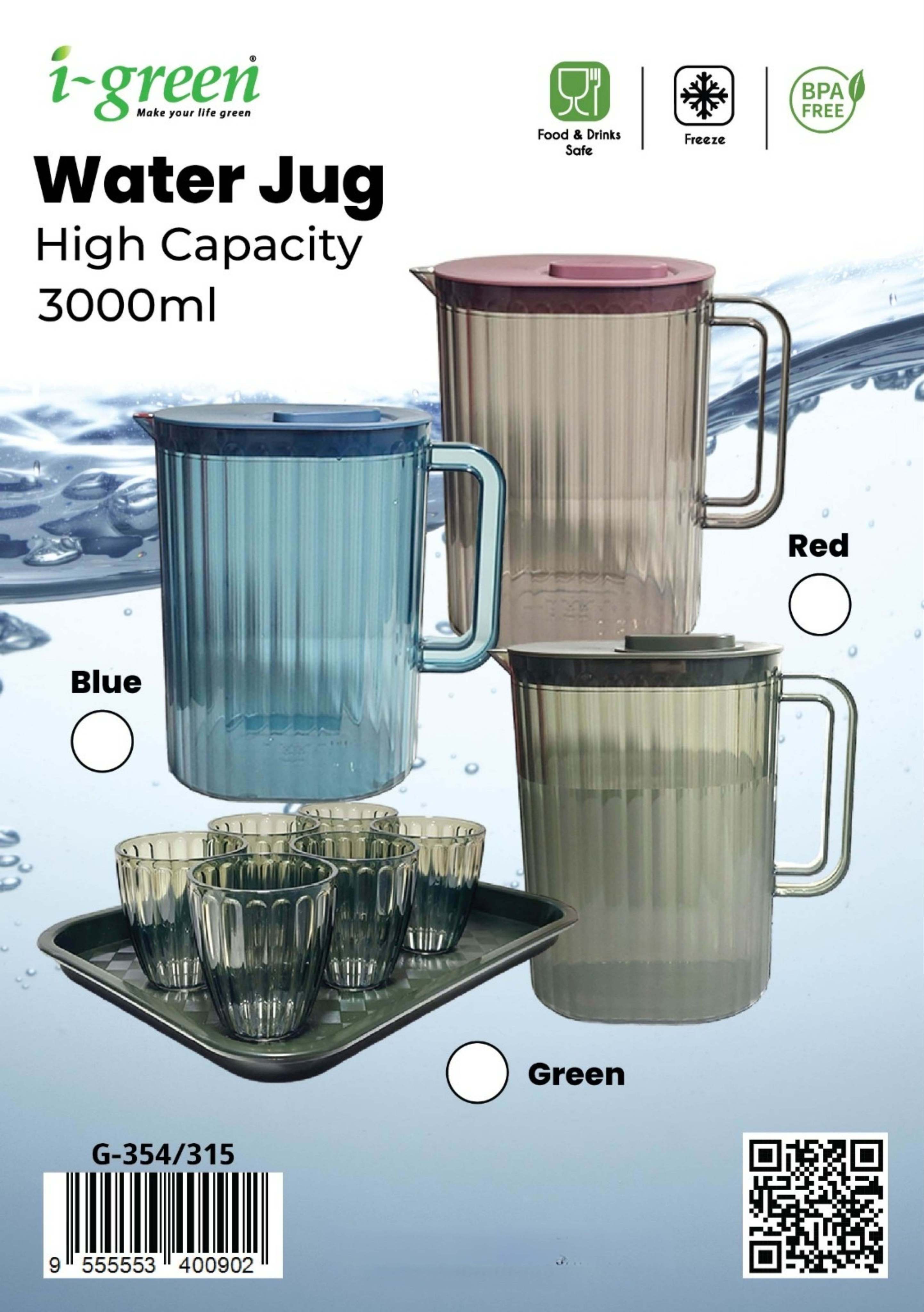 Crystal Water Jug Set With Tray 6 Cup With Pitcher Drinkware Water Pot ...