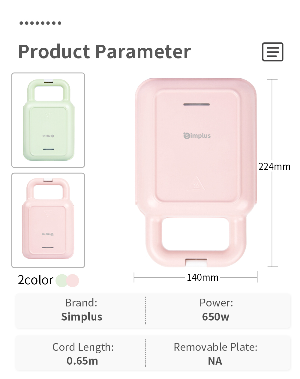 Simplus Sandwich Maker Breakfast Toast Maker 650W Overheat Protection ...