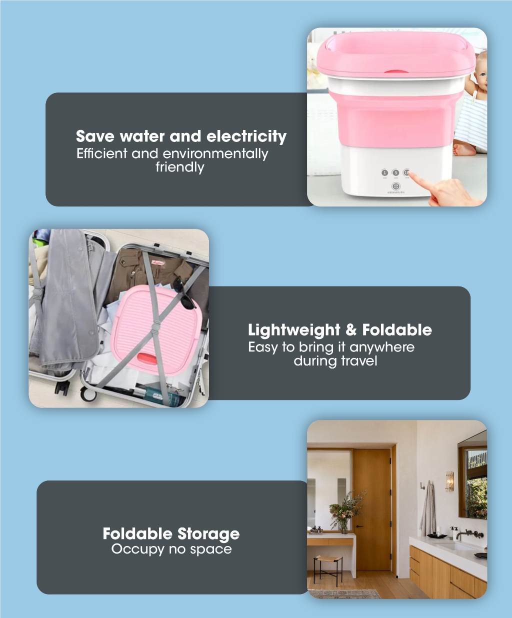 [3 PIN PLUG] Foldable Mini Washing Machine (2.5kg) Auto Mini Washing ...