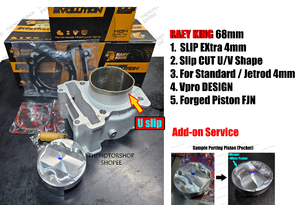 👍CUT SLIP (V/U SLIP) RK 74MM 73MM 72MM 70MM 68MM 65MM BLOCK RAEY KING FJN PISTON RK Racing ...