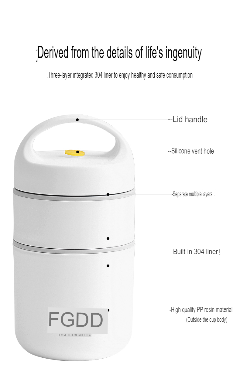 CVKZM 1/2/3 Layers Large 304 Portable Lunch Box Breakfast Cup Breakfast ...