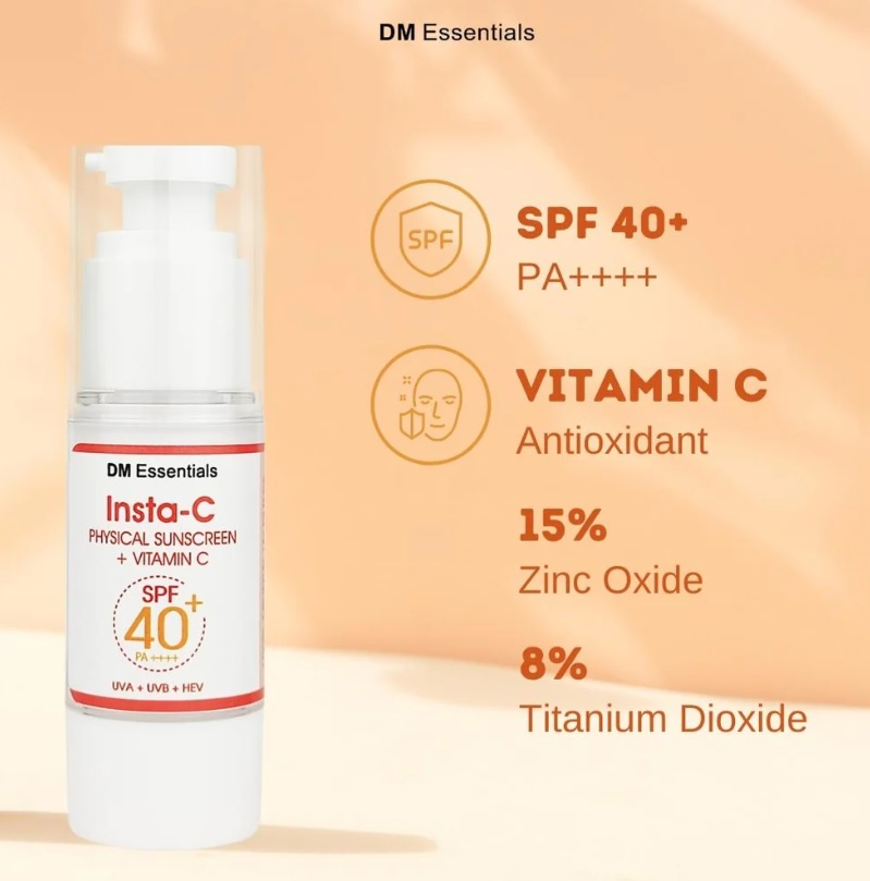 DM Essentials Insta-C Physical Sunscreen + Vitamin C SPF40+ (30ML ...