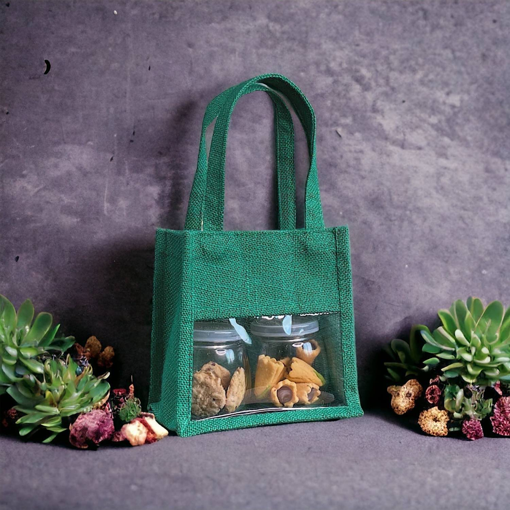 Small Mini Jute Bag With Window Gift Bag Wedding Bag Mini Product Bag ...