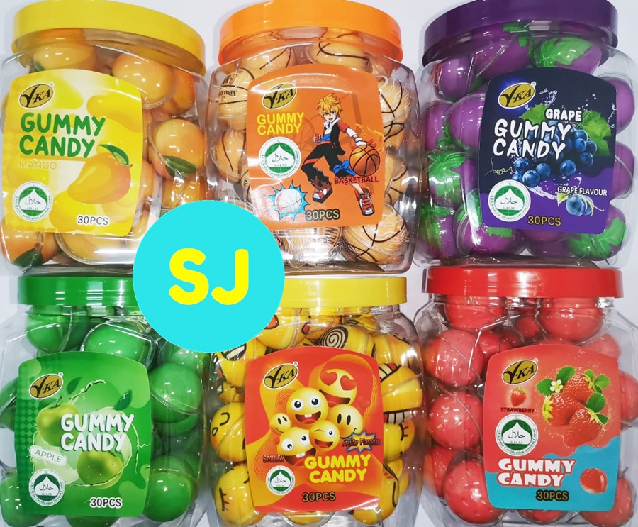 (1 JAR) 3D Gummy Candy, Apple/ Grape/ Mango/ Strawberry/ Soccer ...