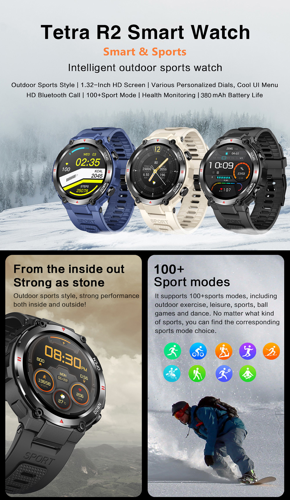 Aolon Tetra R2 Smart Watch Men Bluetooth Call Multifunction 100+ Sport ...