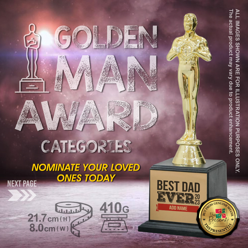 Golden Man Award Trophy with Custom Name Gold Aluminum Plate | Create ...